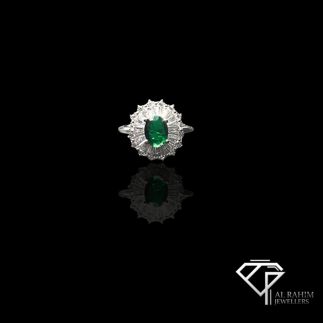 Oval Sunburst Green Zircon Silver Ring – 3g - alrahimsilver.com