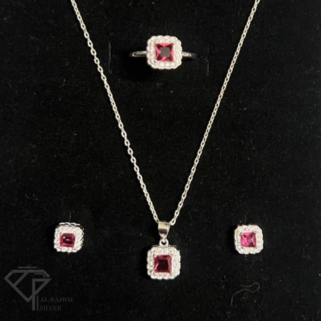 Red Stone Lace Edge Locket Set – Royal Charm - alrahimsilver.com