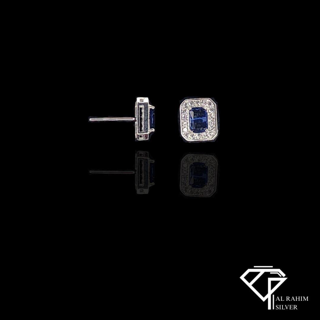 Blue Rectangle Stone Eartops – Classic Grace - alrahimsilver.com